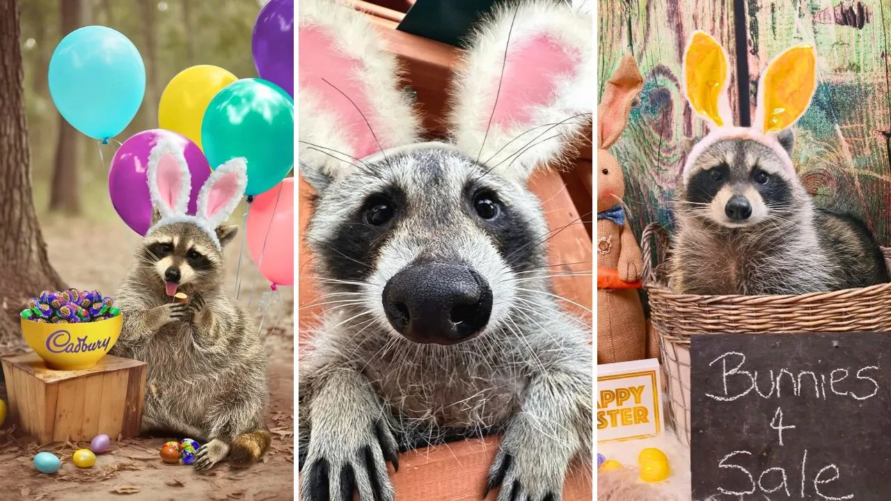 Louie the Rescued Racoon is Crowned the 2024 Cadbury Bunny - Celebrity Pets